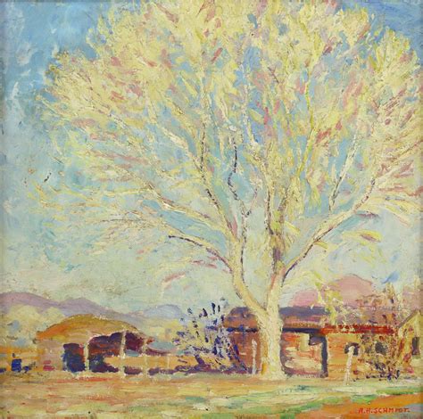 Albert Schmidt 1885 1957 Giant Cottonwood And Barn