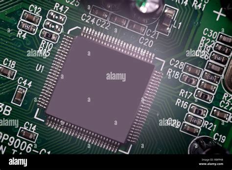Close Up Of Electronic Chip In A Computer Circuit Board Stock Photo Alamy