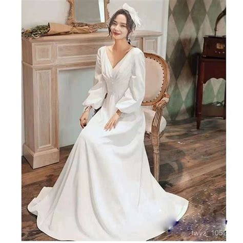 【大碼婚紗】婚紗大碼胖mm輕婚紗高級冬季白色法式簡約氣質v領白色顯瘦長袖重宮廷風婚禮洋裝婚宴服輕婚紗新娘主紗 蝦皮購物