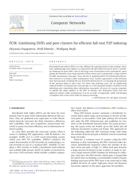 Pdf Pcir Combining Dhts And Peer Clusters For Efficient Full Text