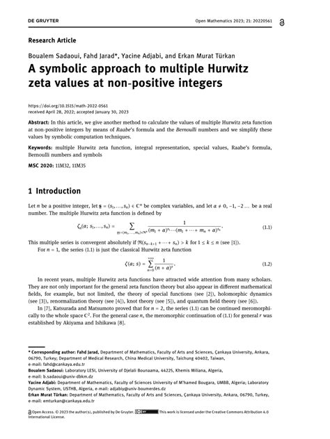 Pdf A Symbolic Approach To Multiple Hurwitz Zeta Values At Non Positive Integers