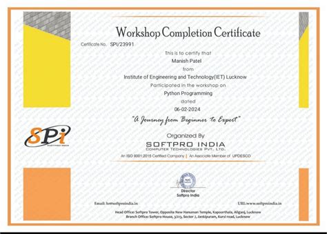 Python Language Completion Certificate Manish Patel