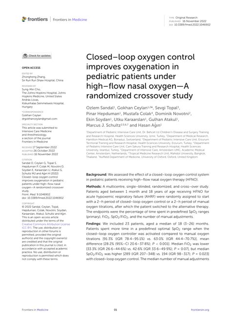Pdf Closed Loop Oxygen Control Improves Oxygenation In Pediatric Patients Under High Flow