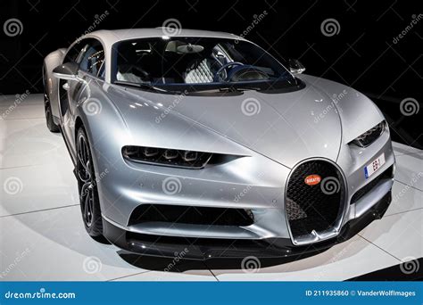 Bugatti Chiron Super Car Model Showcased At The Brussels Autosalon Motor Show Belgium January