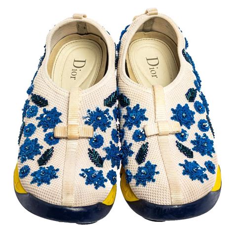 Dior White Mesh Fusion Floral Embellished Slip On Sneakers Size 37 5 At