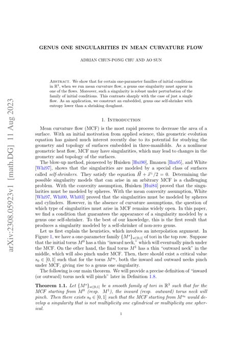 Pdf Genus One Singularities In Mean Curvature Flow