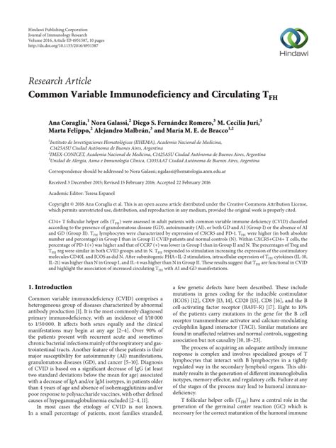 Pdf Common Variable Immunodeficiency And Circulating T Fh