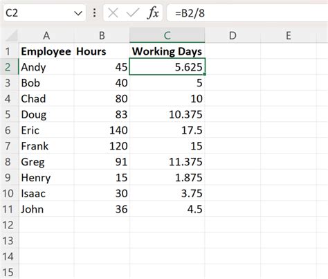 Excel How To Convert Hours To 8 Hour Workdays