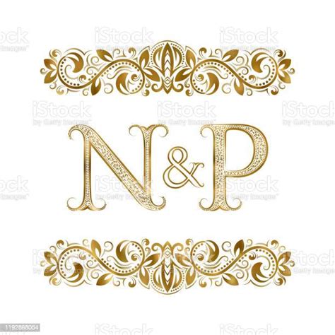 N 및 P 빈티지 이니셜 기호입니다 편지는 장식 요소로 둘러싸여 있습니다 결혼식 또는 비즈니스 파트너 로얄 스타일의 모노그램 결혼식에 대한 스톡 벡터 아트 및 기타 이미지