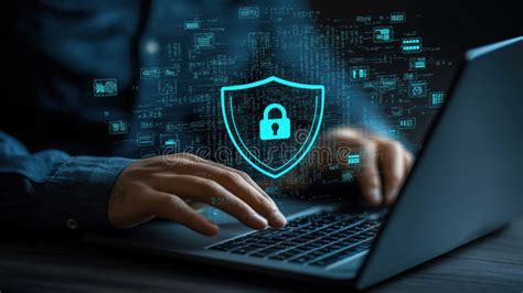 Secure Digital Environment With Laptop And Cybersecurity Graphics Stock Illustration