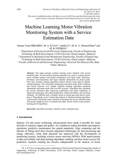 (PDF) Machine Learning Motor Vibration Monitoring System with a Service Estimation Date