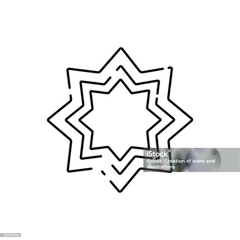 8 포인트 별 블랙 라인 아이콘 아랍어 장식 웹 페이지 모바일 앱 프로모션용 픽토그램 Ui Ux Gui 디자인 요소입니다 편집 가능한 스트로크 0명에 대한 스톡 벡터 아트
