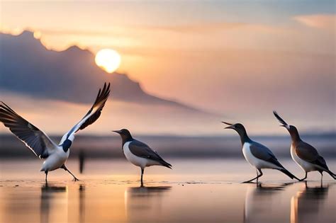 Premium Ai Image Birds Flying In The Sunset With A Sunset In The