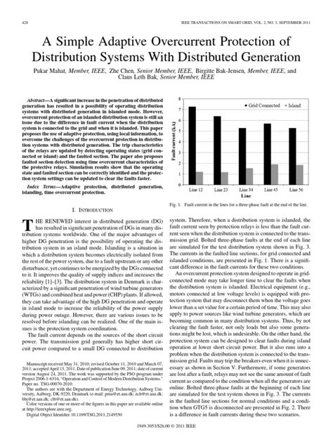 A Simple Adaptive Overcurrent Protection Of Distribution Systems With Distributed Generation Pdf