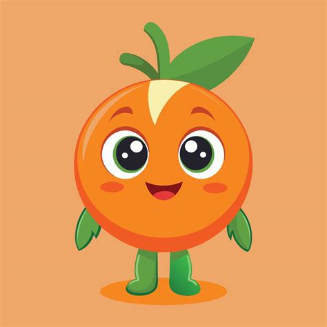Cute Cartoon Orange Character With Big Eyes And Green Leaves Standing