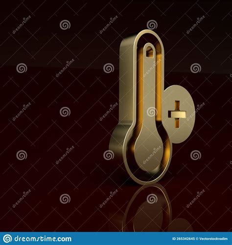 Gold Meteorology Thermometer Measuring Heat And Cold Icon Isolated On Brown Background