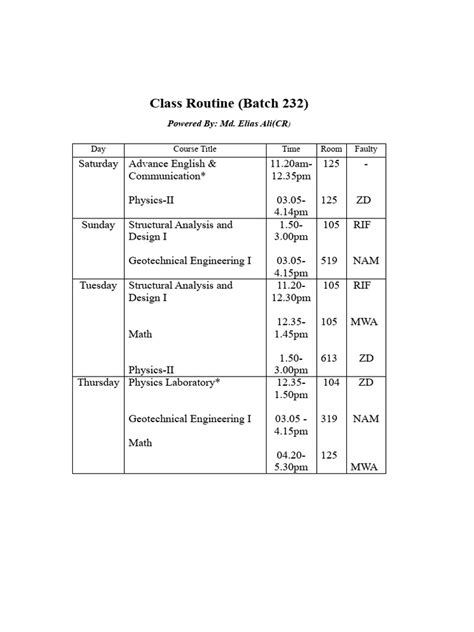 Class Routine Pdf Class Routine Pdf