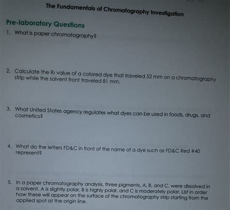 Solved The Fundamentals Of Chromatography Investigation Chegg