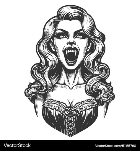 Vampire Girl Engraving Sketch Royalty Free Vector Vectorstock