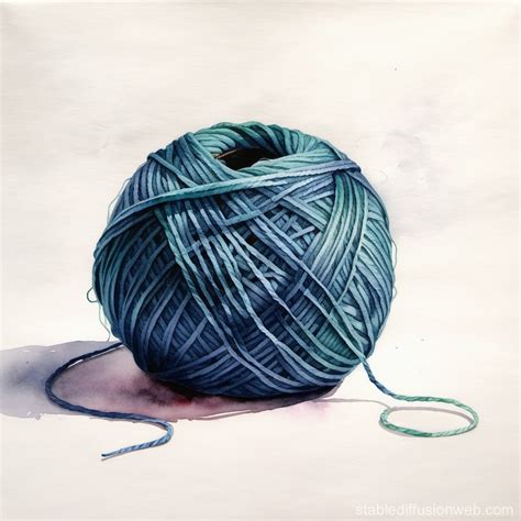 Watercolor Painting Yarn Ball With Long String Stable Diffusion Online