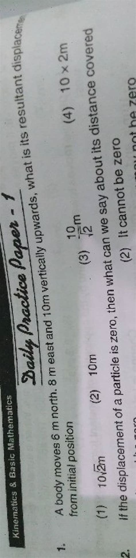 Kinematics And Basic Mathematics Daily Practice Paper 1 Filo