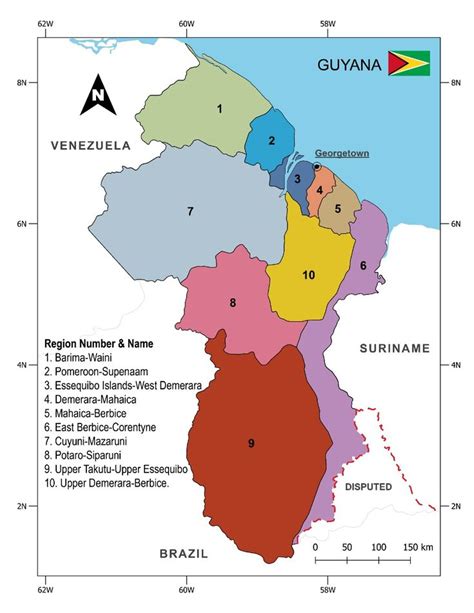Guyana Map Outline With Regions And Capital Map Of Guyana Showing 10