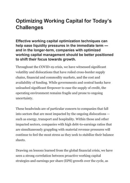 Optimizing Working Capital By Sameer Gemawat Docx