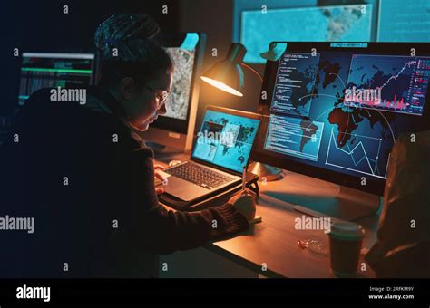 Cybersecurity Woman And Writing Global Location Info With Map Graphic