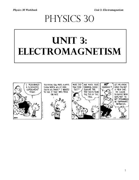 P30 Unit 3 Workbook Practice Questions Physics 30 Unit 3 Electromagnetism Lesson 1