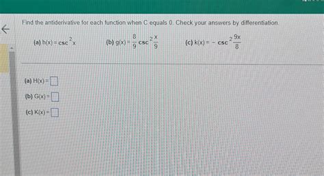Solved Find The Antiderivative For Each Function When C Chegg Com