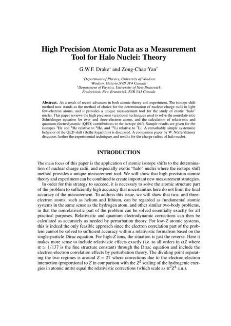 Pdf High Precision Atomic Data As A Measurement Tool For Halo Nuclei Theory