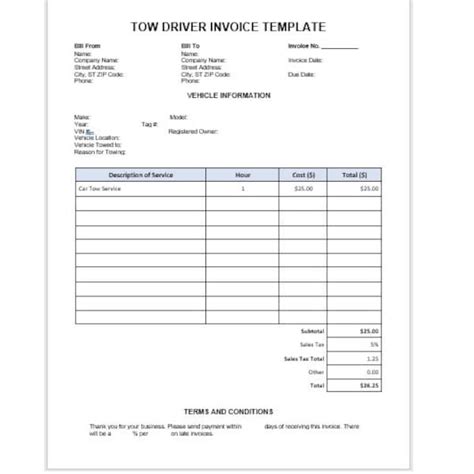 Towing Invoice Template Etsy