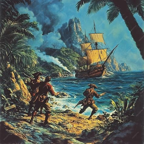 A Historical Depiction Of A Pirate Hunting Expedition In The Caribbean