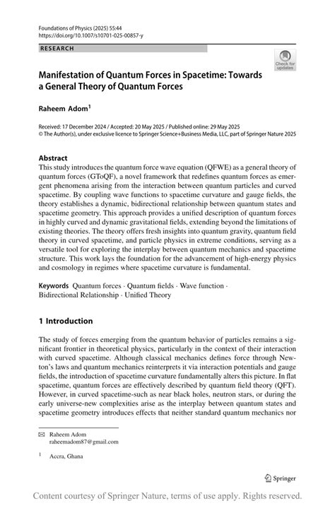 Manifestation Of Quantum Forces In Spacetime Towards A General Theory