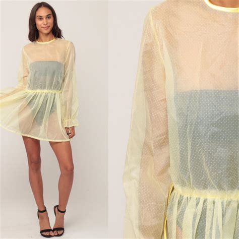 Sheer Yellow Dress 70s Mini Polka Dot Long Shop Exile Tucson Az