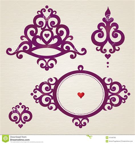 Vector Set With Classical Ornament In Victorian Style Stock Vector