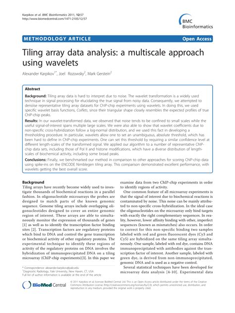 Pdf Tiling Array Data Analysis A Multiscale Approach Using Wavelets