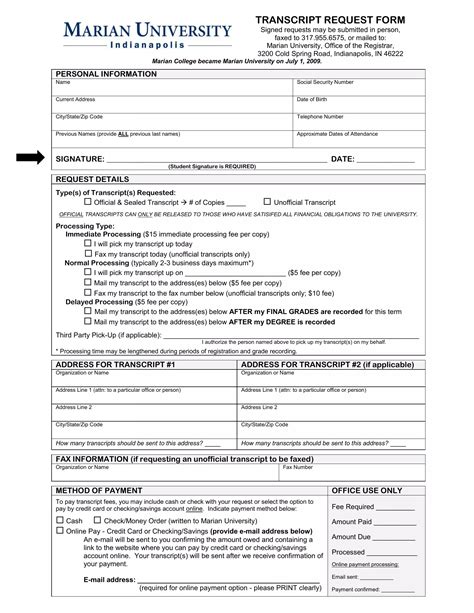 Marian University Transcript Request Pdf Form Formspal