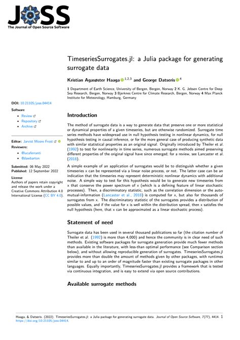 Pdf Timeseriessurrogatesjl A Julia Package For Generating Surrogate Data