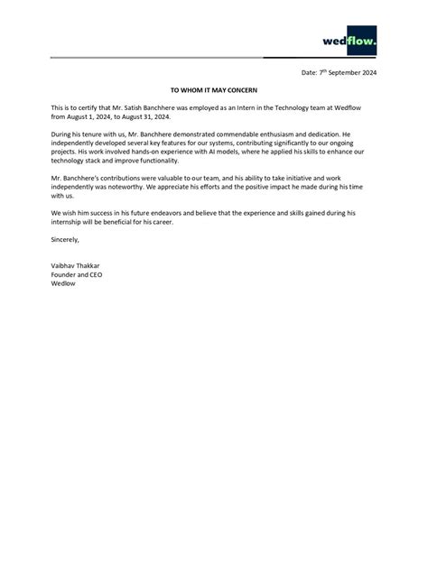 Satish Banchhere On Linkedin Internship Ai Technology Techcareer Growth Wedflow 19