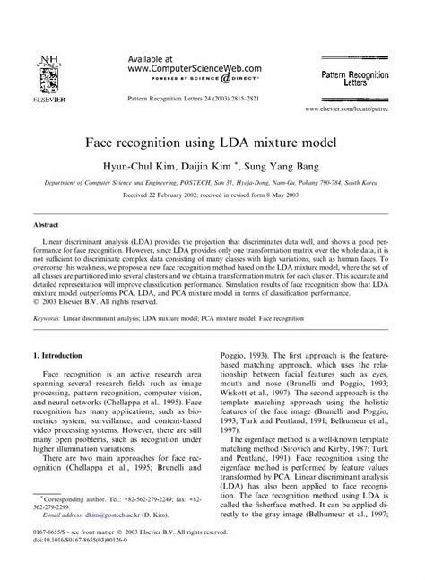 Pdf Face Recognition Using Lda Mixture Model Dokumen Tips