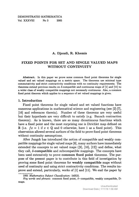 Pdf Fixed Points For Set And Single Valued Maps Without Continuity