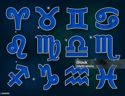 조디악 표지판 제미니 암 레오 처녀자리 천칭 자리 염소 자리 전갈 자리 궁수자리 물병자리 양자리 황소 자리 Piscesvector 그림 개체 그룹에 대한 스톡 벡터 아트 및