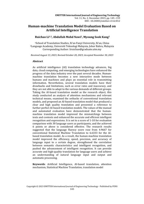 Pdf Human Machine Translation Model Evaluation Based On Artificial Intelligence Translation