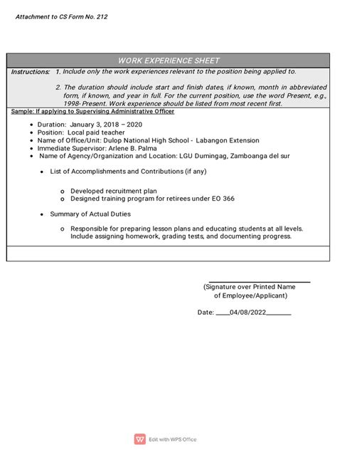 Concise Work Experience Summary For Administrative Officer Position