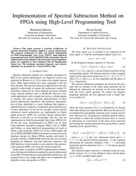 Pdf Implementation Of Spectral Subtraction Method On Fpga Using High Level Programming Tool