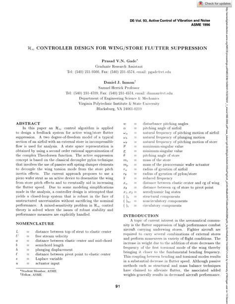 pdf ℋ∞ controller design for wing store flutter suppression