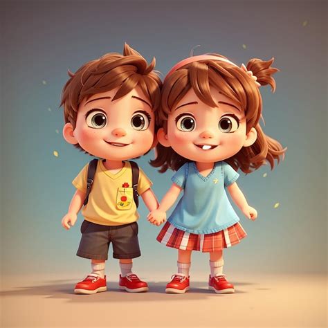 Premium Photo Cute Happy Little Boy And Girl Cartoon