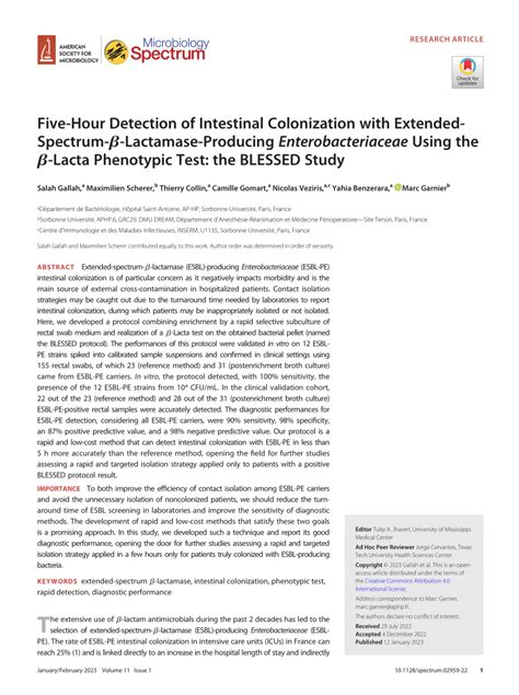 Pdf Five Hour Detection Of Intestinal Colonization With Extended Spectrum β Lactamase