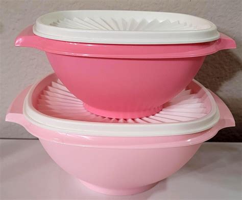 Vintage Pink Tupperware Mixing Bowls With Starburst Lids Set Of 2